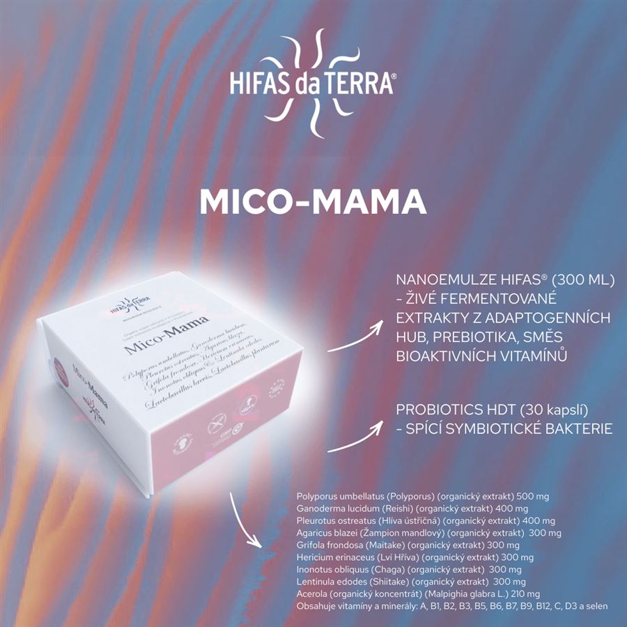Mico-Mama 300ml a 30 kapslí (Polyporus, Reishi, Hlíva, Žampion, Maitake ...