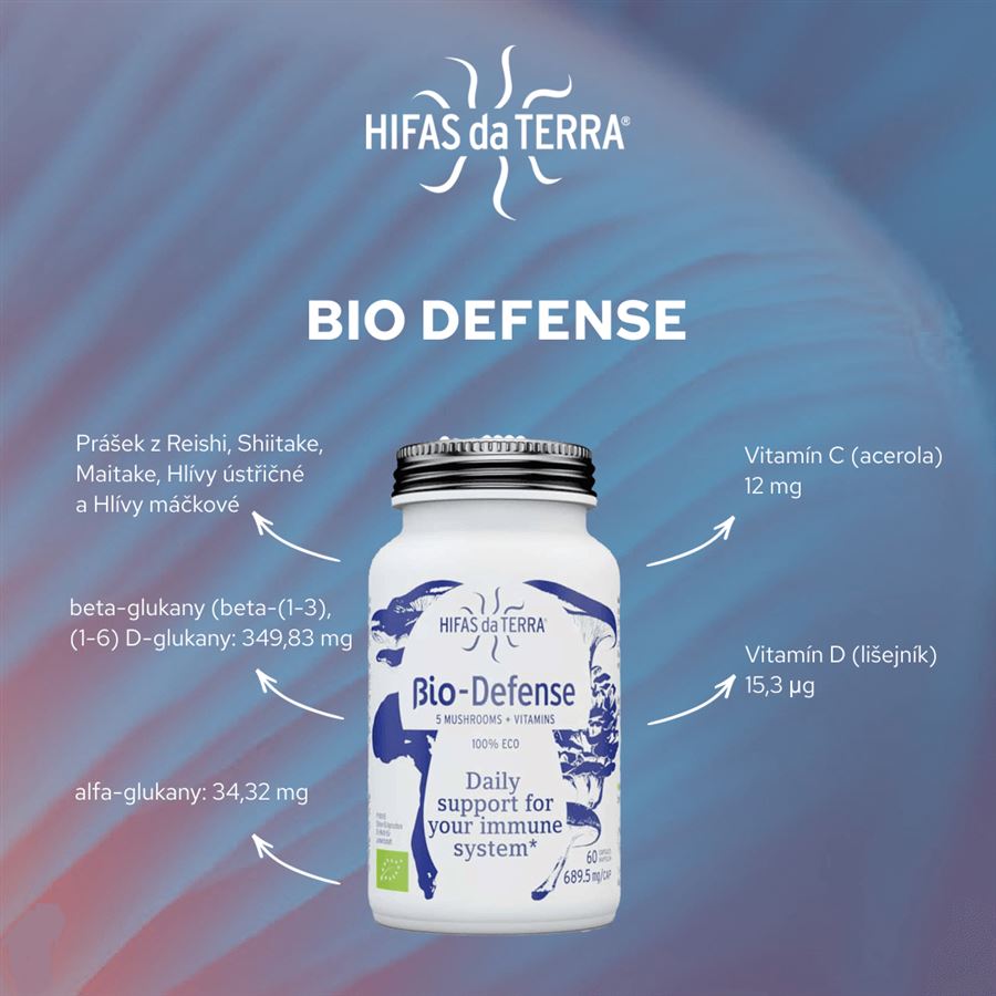 Bio-Defense 60 kapslí (Reishi, Shiitake, Maitake, Hlíva ústřičná, Hlíva ...